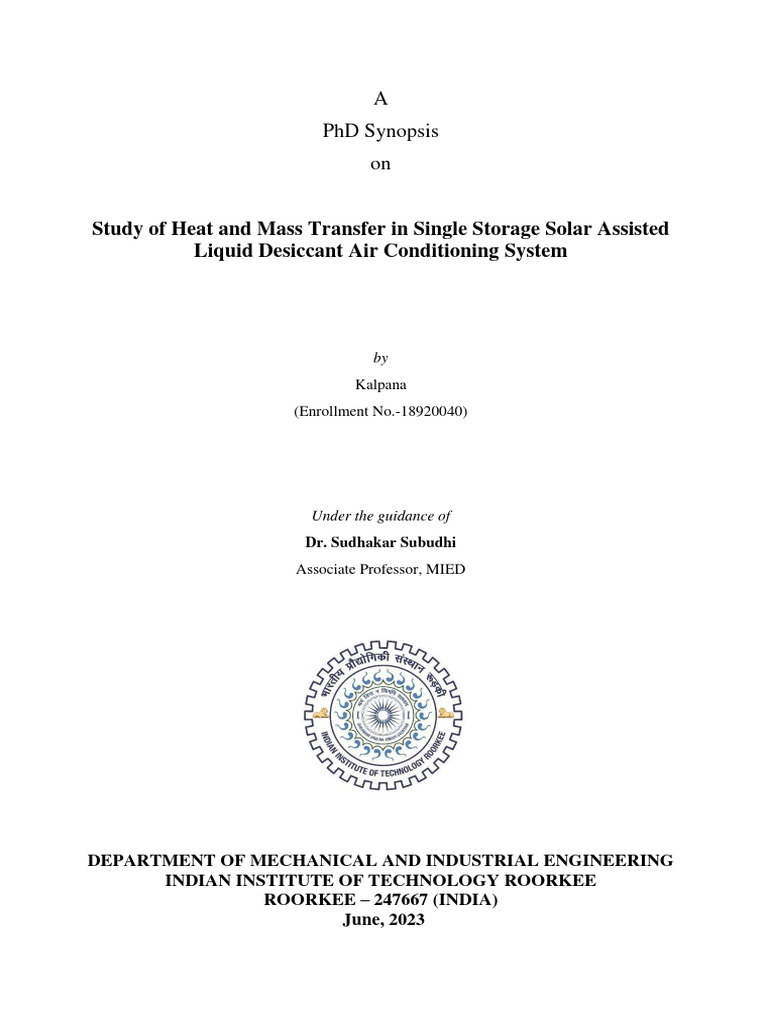 PHD Synopsis Kalpana | PDF | Humidity | Chemical Engineering