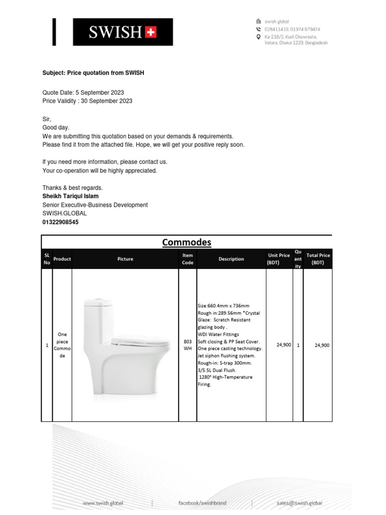 SWISH Overall Price Quotation 06.09.2023-1 | PDF