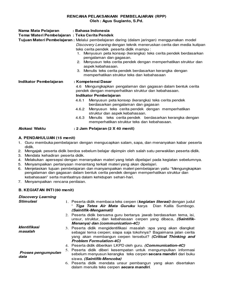 RPP Modifikasi Cerpen | PDF | Karier & Perkembangan