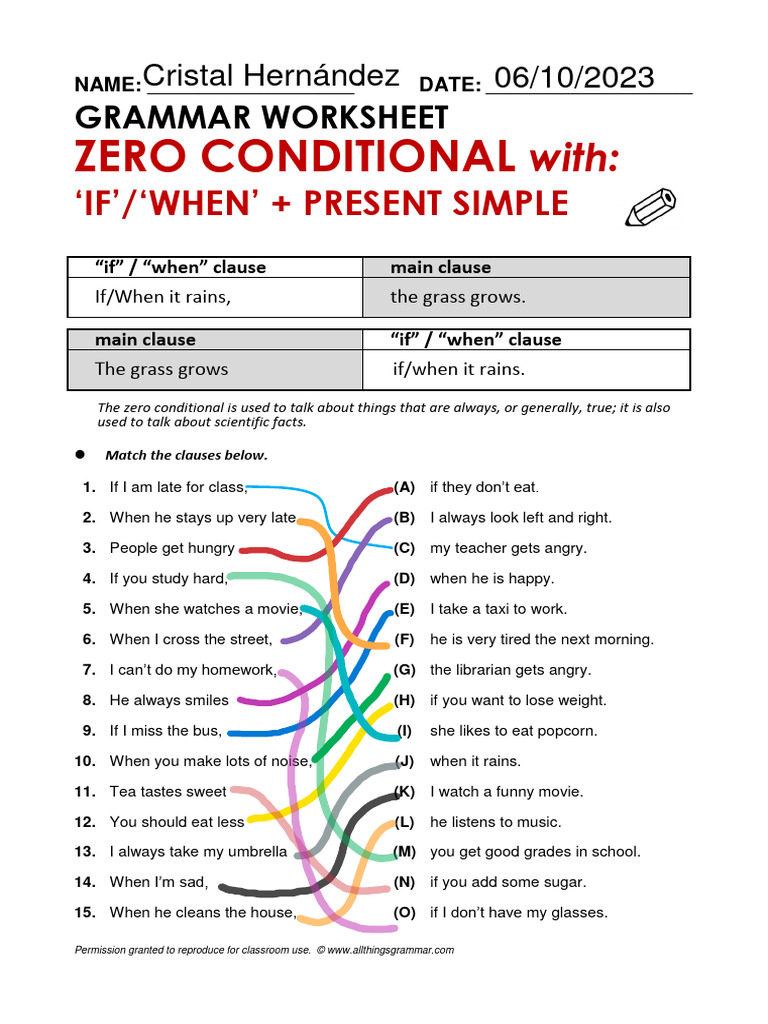 Zero Conditional Grammar Worksheet | PDF