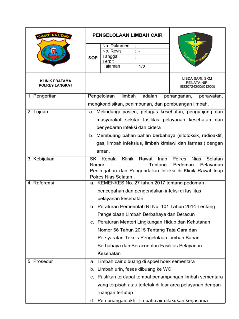 Sop Limbah Cair | PDF | Sains & Matematika