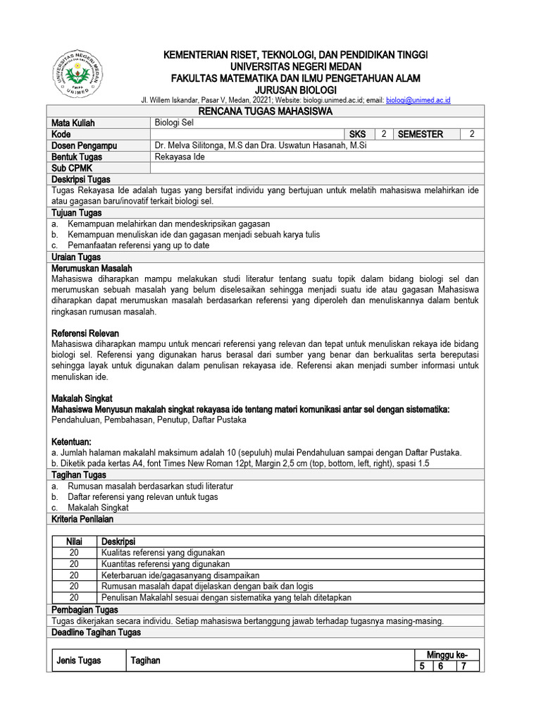 PIPA - Biologi Sel - Tugas - Rekayasa Ide | PDF