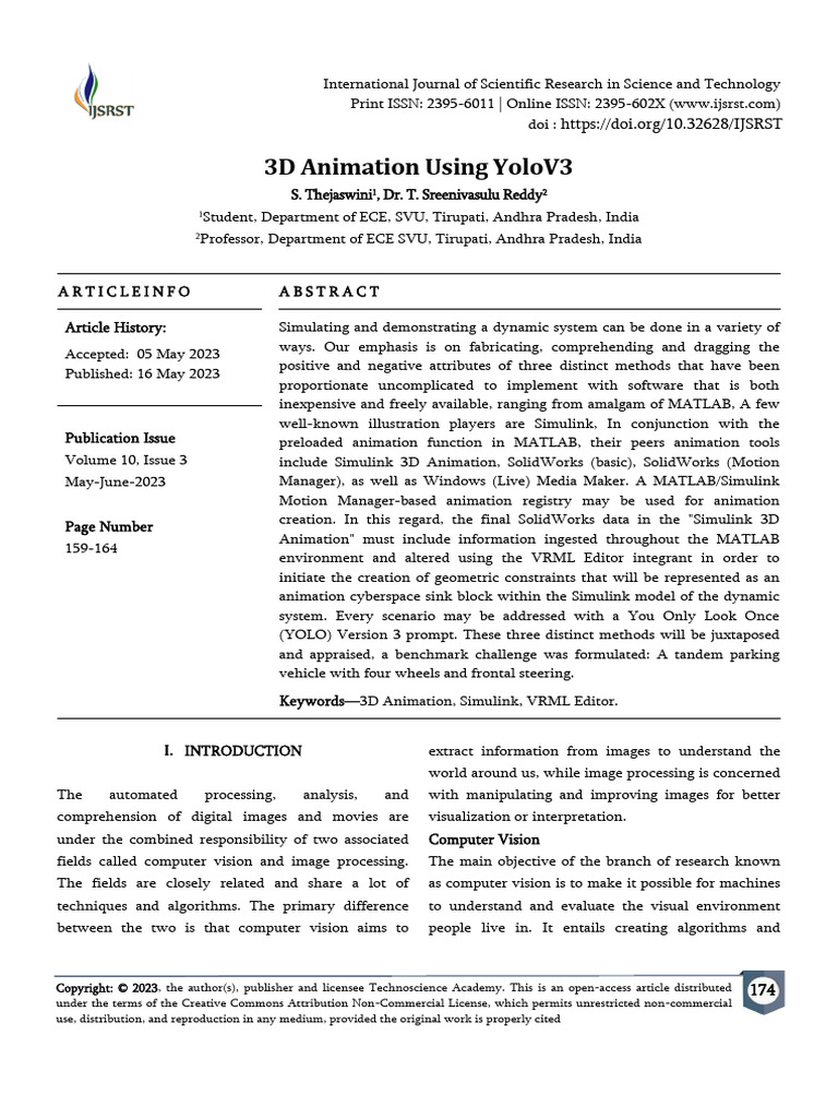 3D Animation Using YoloV3 | PDF | Computer Vision | 3 D Computer Graphics