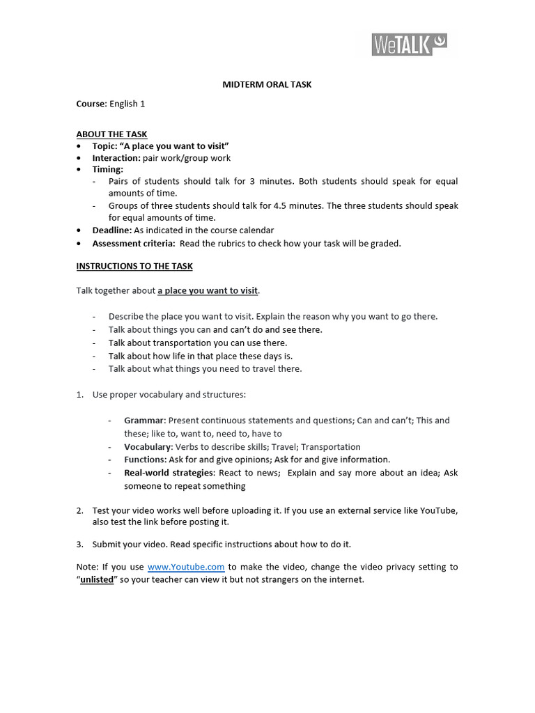 E1 MT Oral Task (Ea) | PDF