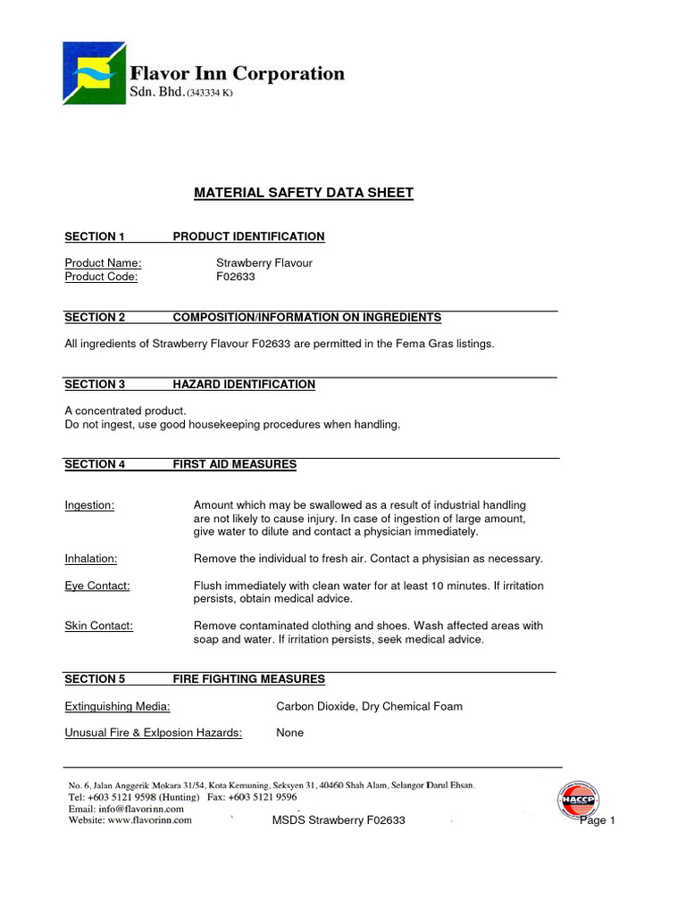 MSDS - F02633 Strawberry | PDF | Water | Hazards