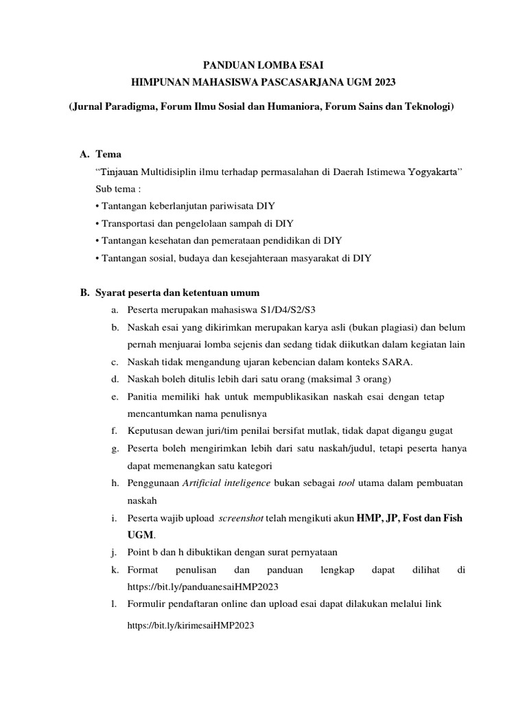 [revisi] Panduan Lomba Esai HMP UGM 2023 | PDF