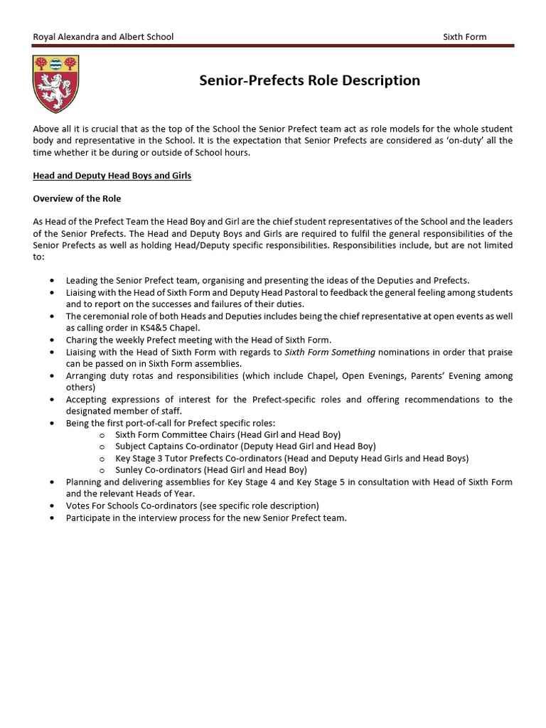 Prefects Job Description | PDF