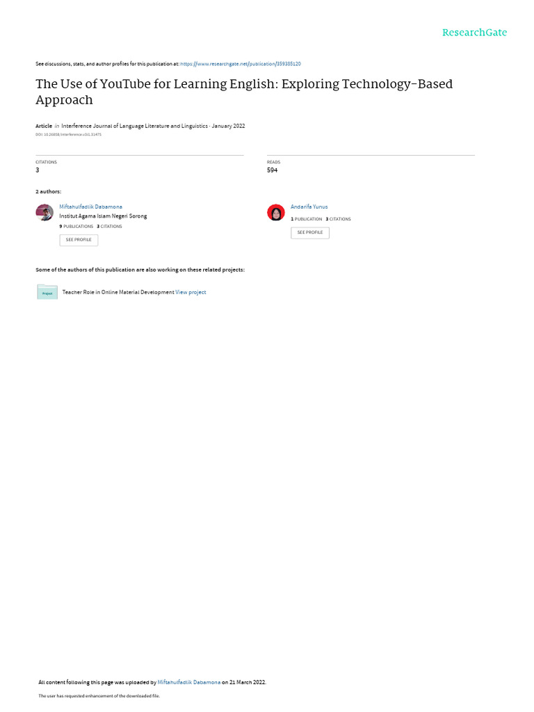 The Use of Youtube For Learning English | PDF