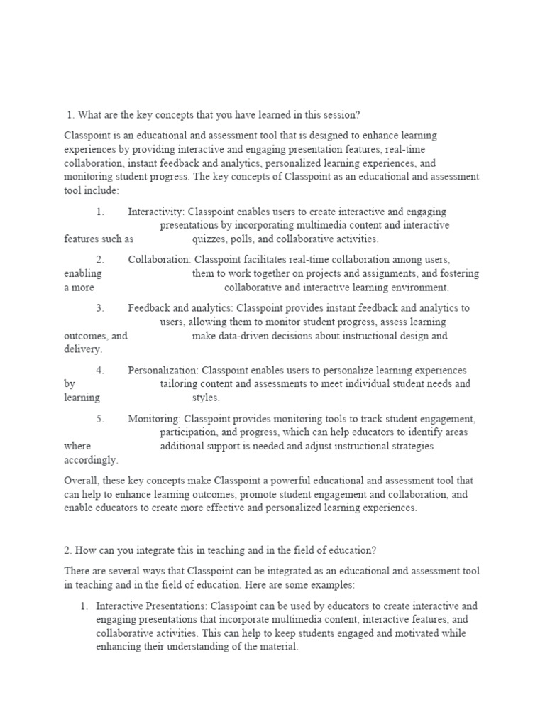 Classpoint As An Educational and Assessment Tool1 | PDF