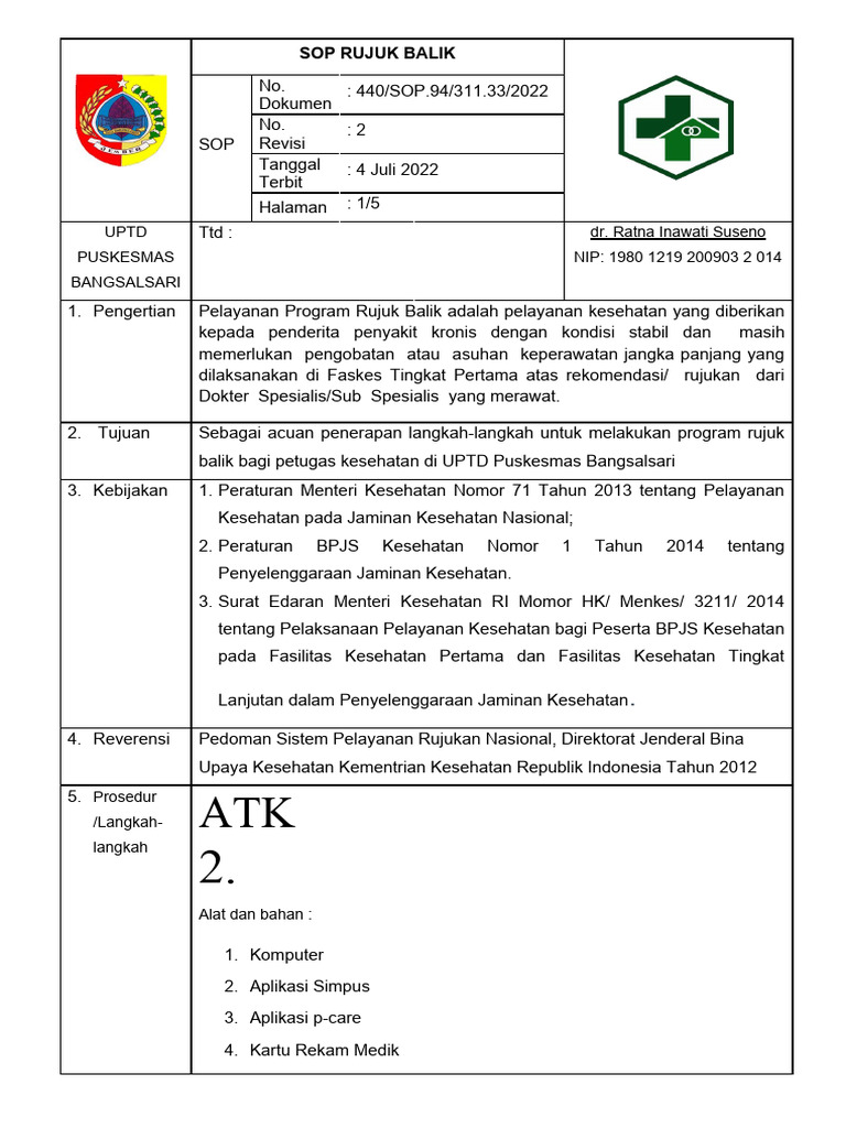 Sop Rujuk Balik | PDF