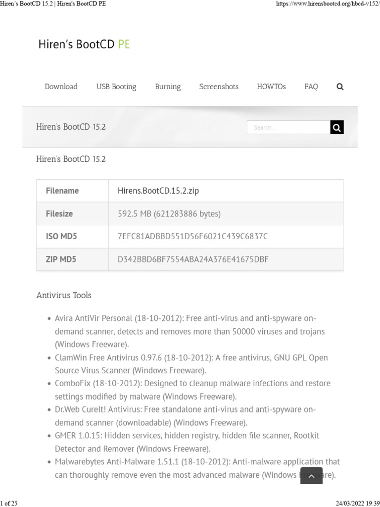 Hiren’s BootCD 15.2 Hiren's BootCD PE | PDF