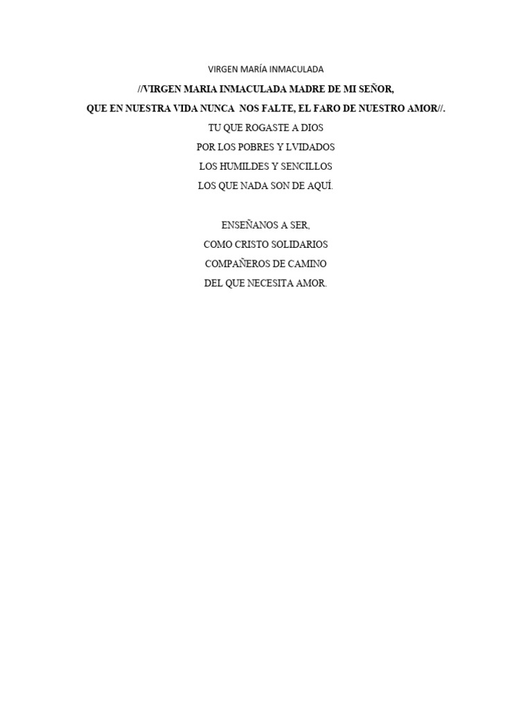 Letra Virgen María Inmaculada | PDF