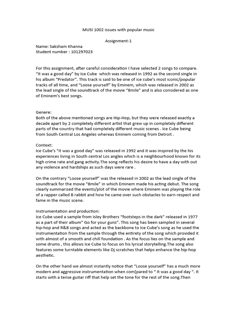 MUSI 1002 Issues With Popular Music Assignment 1 | PDF | Song Structure ...