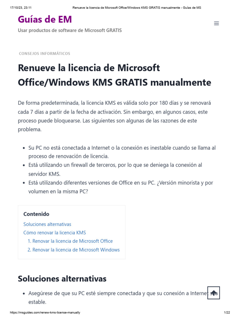 Renueve La Licencia de Microsoft Office - Windows KMS GRATIS Manualmente - Guías de MS | PDF