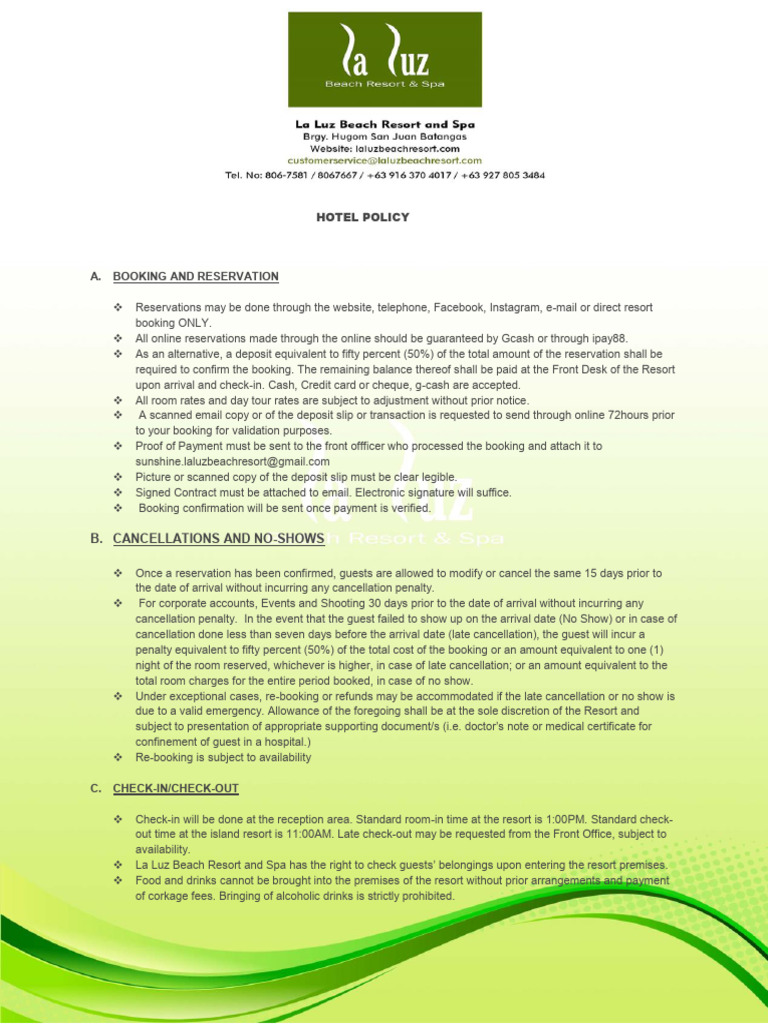 Contract-Hotel Policy | PDF