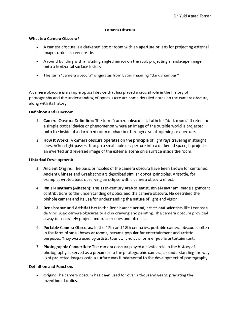 Camera Obscura | PDF