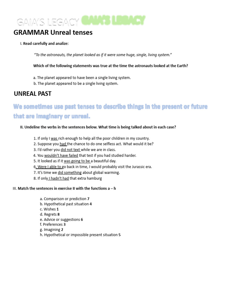 GRAMMAR Unreal Tenses | PDF | Languages | Foreign Language Studies