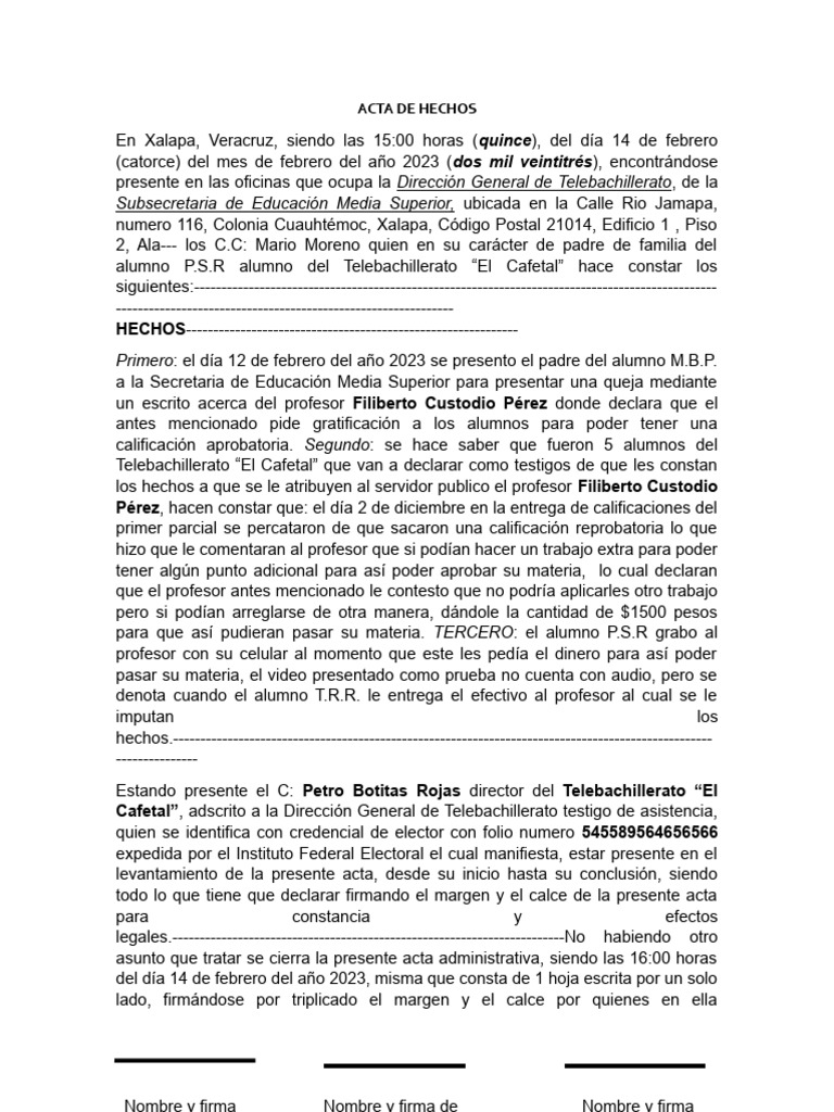 Carta de Hechos | PDF | Derecho