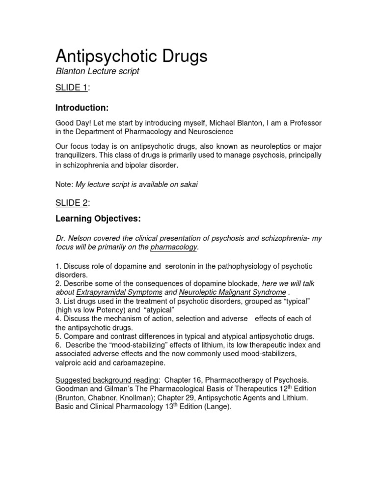 Antipsychotic Drugs: Mechanisms & Effects | PDF | Antipsychotic ...