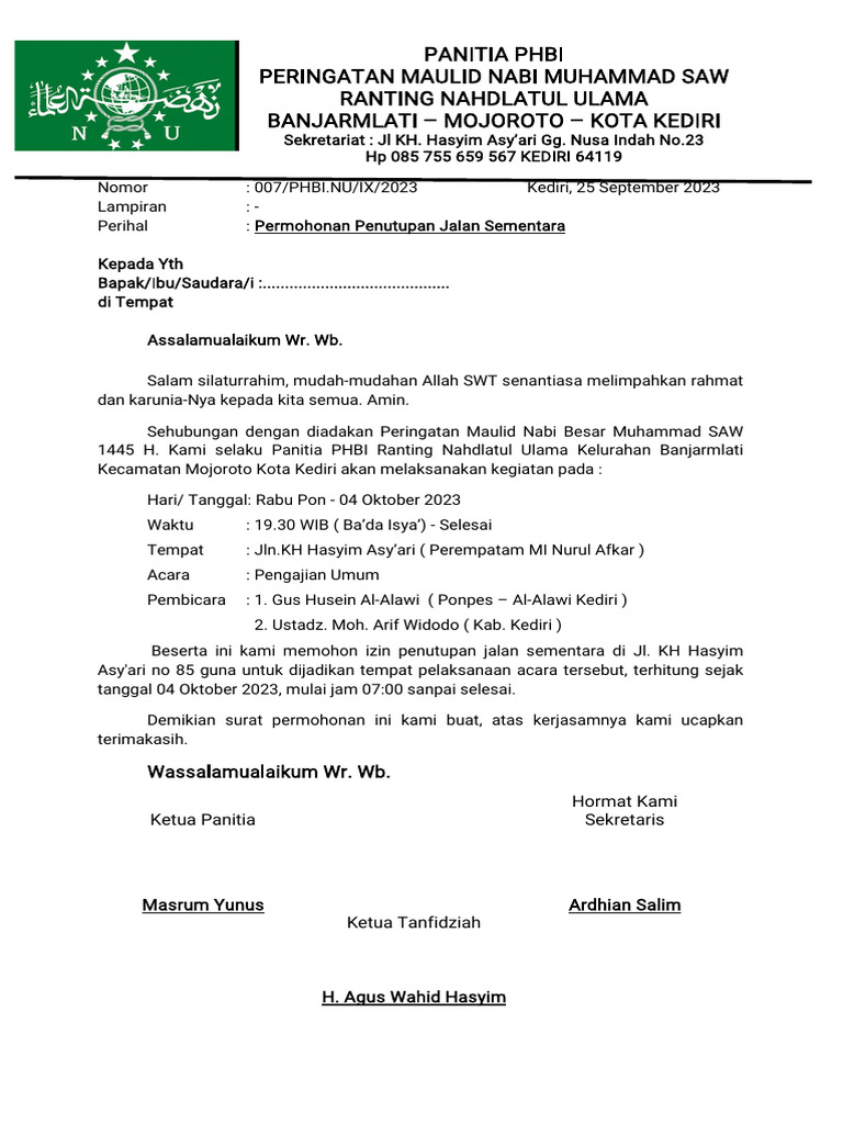 Surat Permohonan Menutup Jalan | PDF