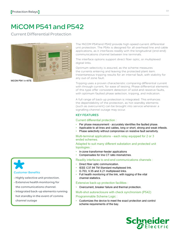 Micom P541 and P542: Current Differential Protection | PDF
