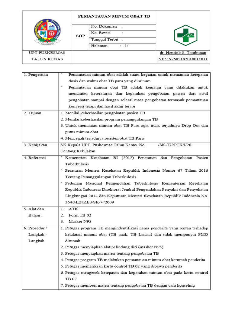 Sop Pemantauan Minum Obat Tb Pdf