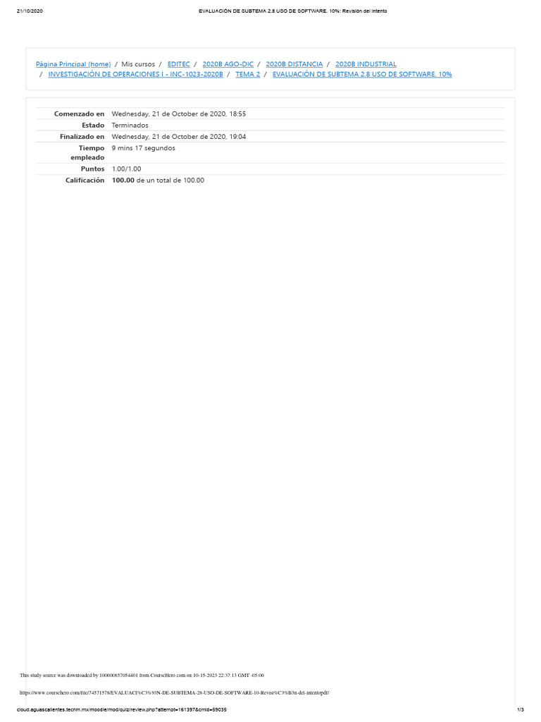 Evaluaci N de Subtema 2.8 Uso de Software. 10 Revisi N Del Intento PDF | PDF