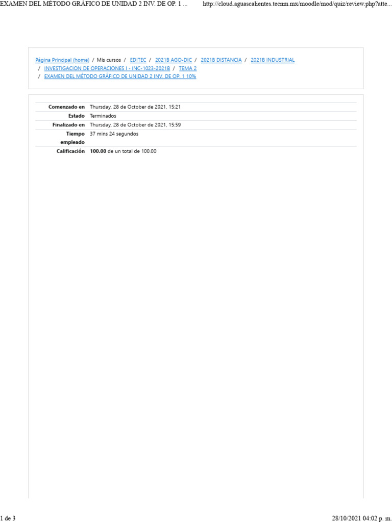 Examen Del M Todo GR Fico de Unidad 2 Inv. de Op. 1 10 Revisi N Del Intento PDF | PDF ...