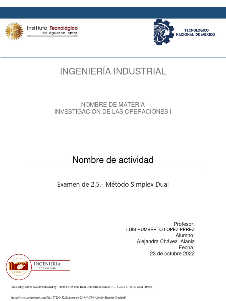 Examen de 2.5. M Todo Simplex Dual PDF | PDF