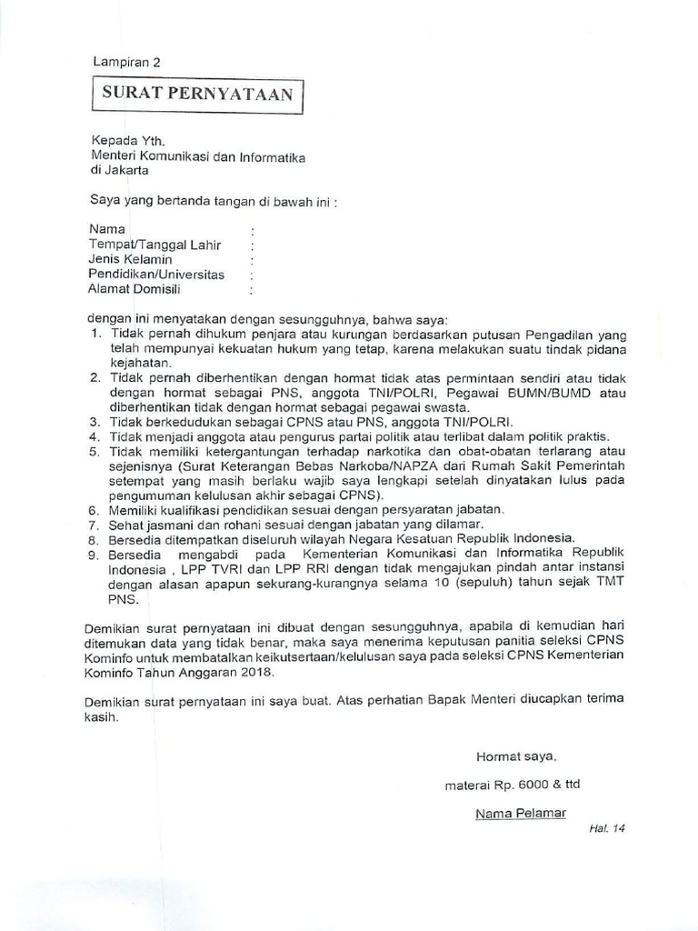 Contoh Surat Pernyataan | PDF