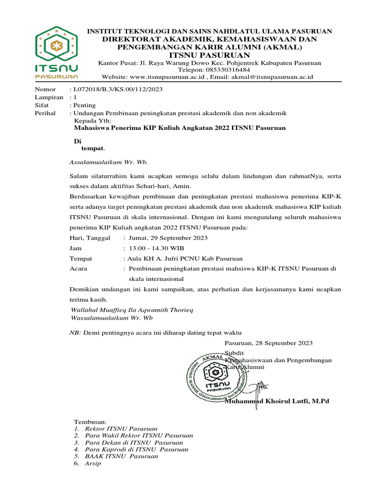 111 Surat Undangan Pembinaan Peningkatan | PDF | Seni