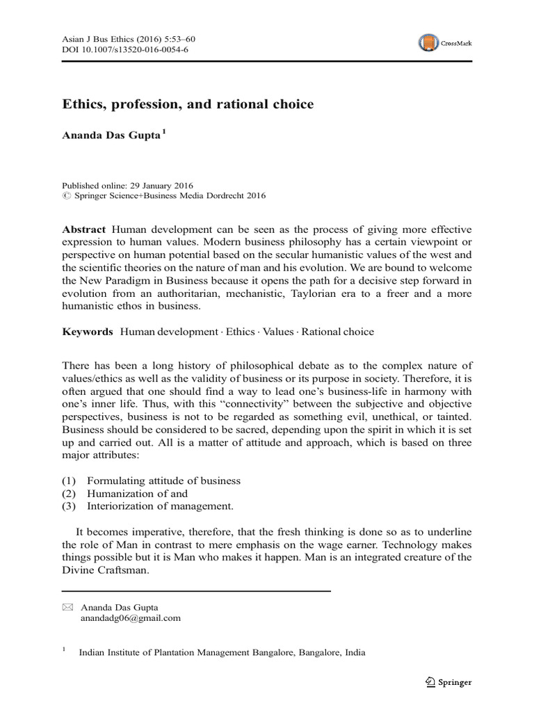 Ethics, Profession, and Rational Choice | PDF | Value (Economics) | Utility