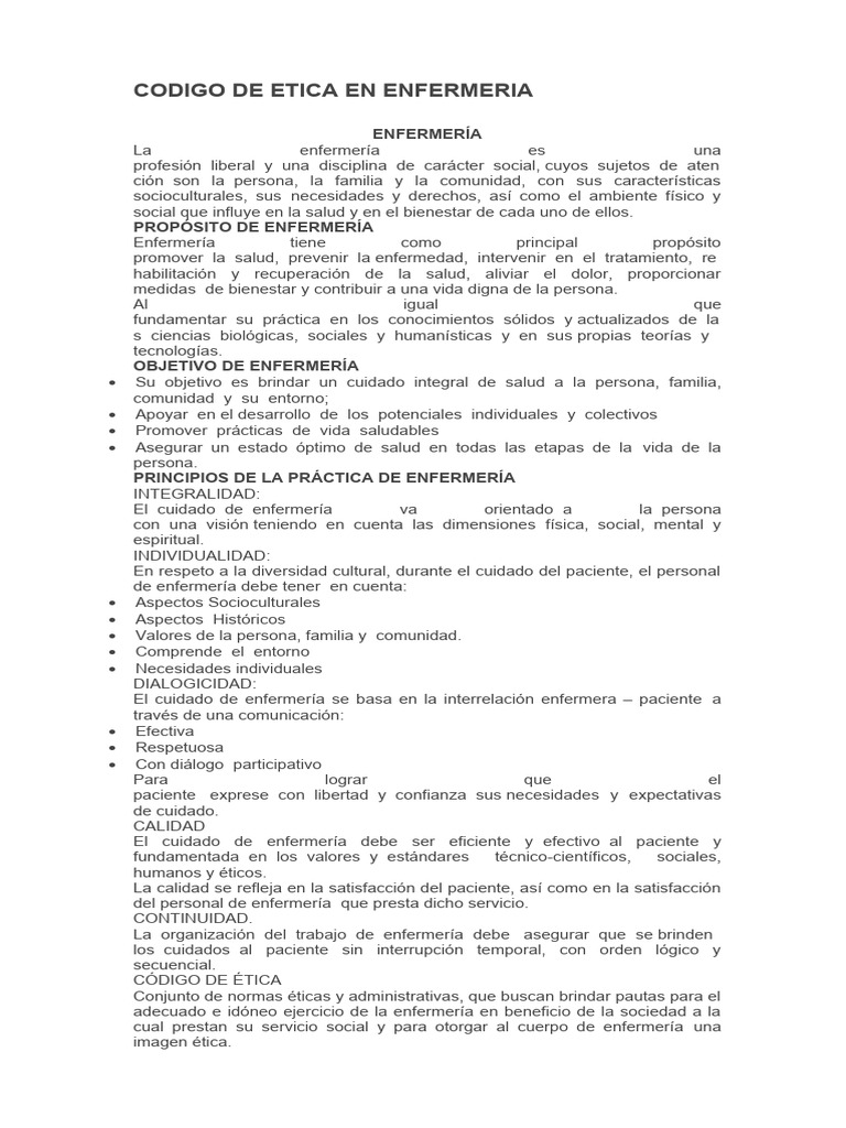 Codigo de Etica en Enfermeria | PDF | Enfermería | Verdad