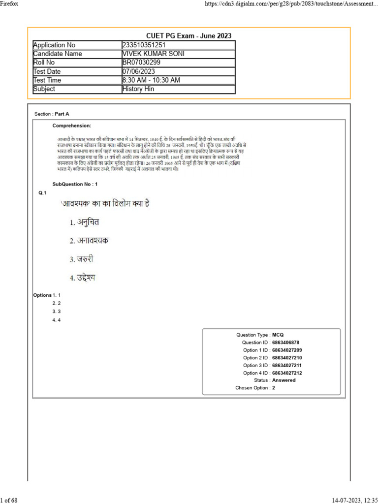 Cucet History PG | PDF | Multiple Choice | Standardized Tests