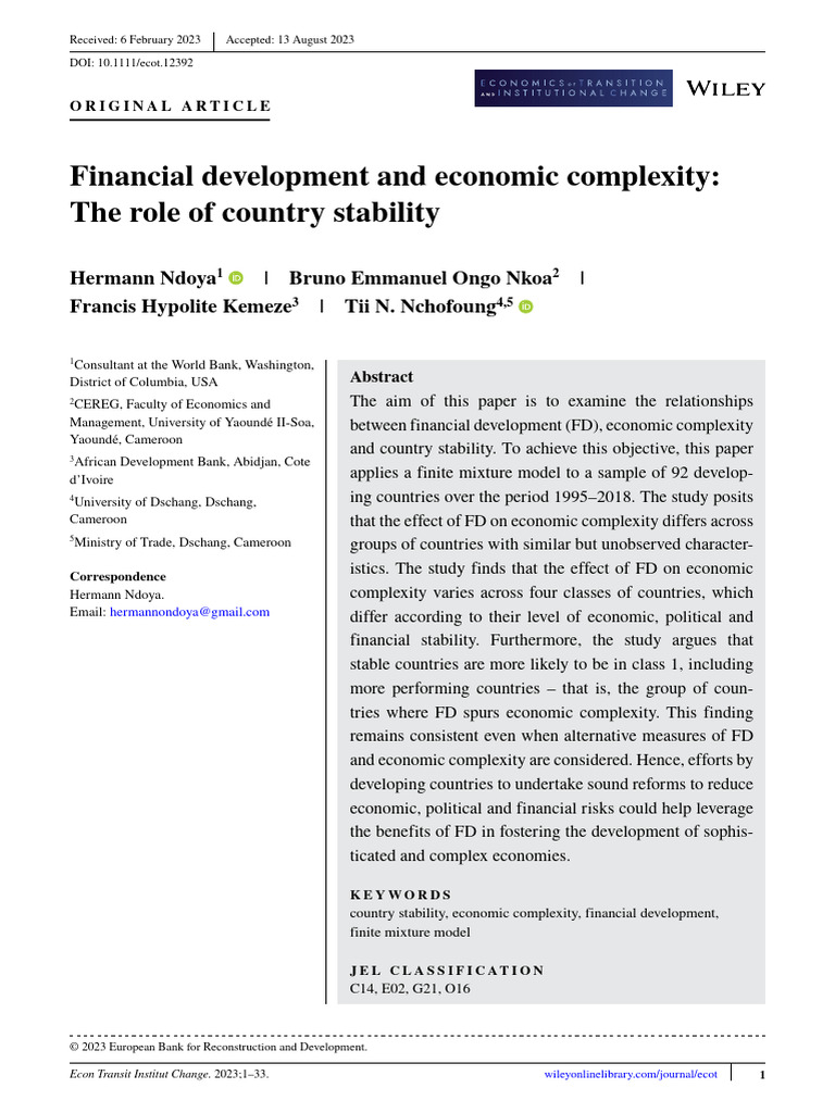 Financial Development and Economic Complexity: The Role of Country Stability | Download Free PDF ...