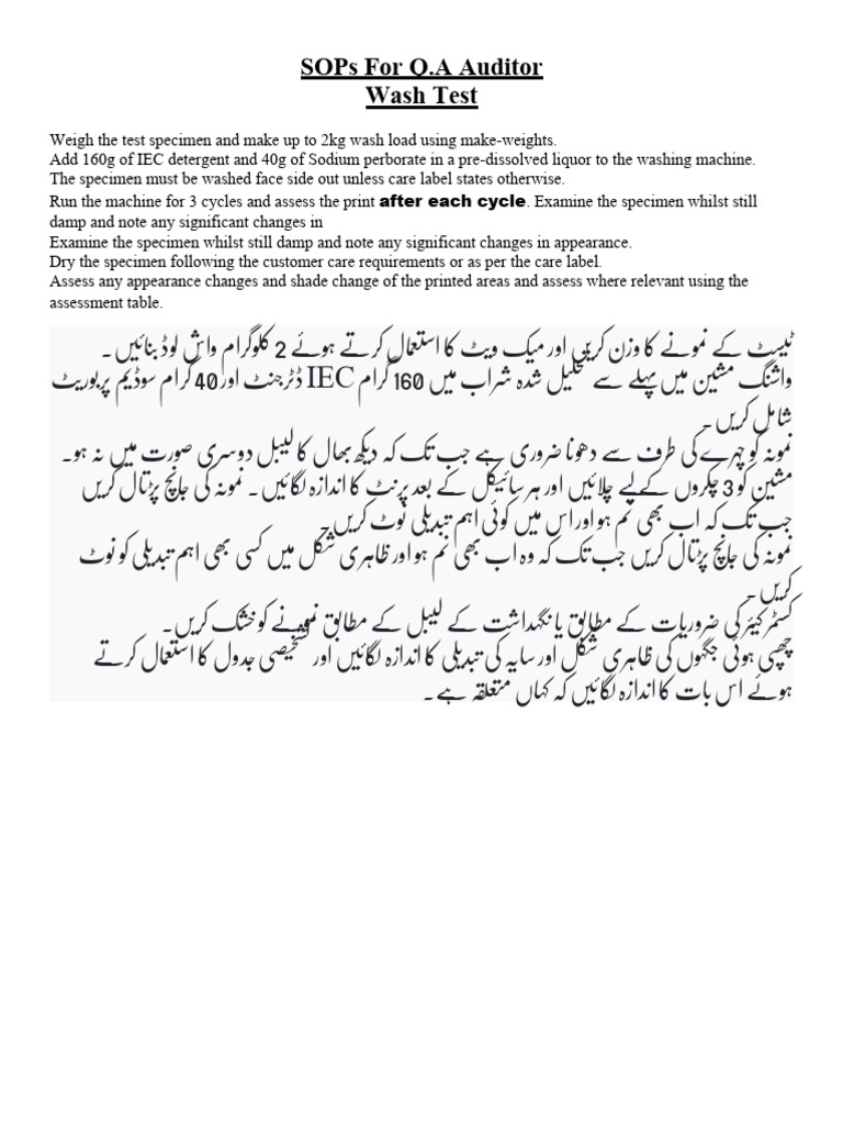SOPs For Q.A Wash | PDF