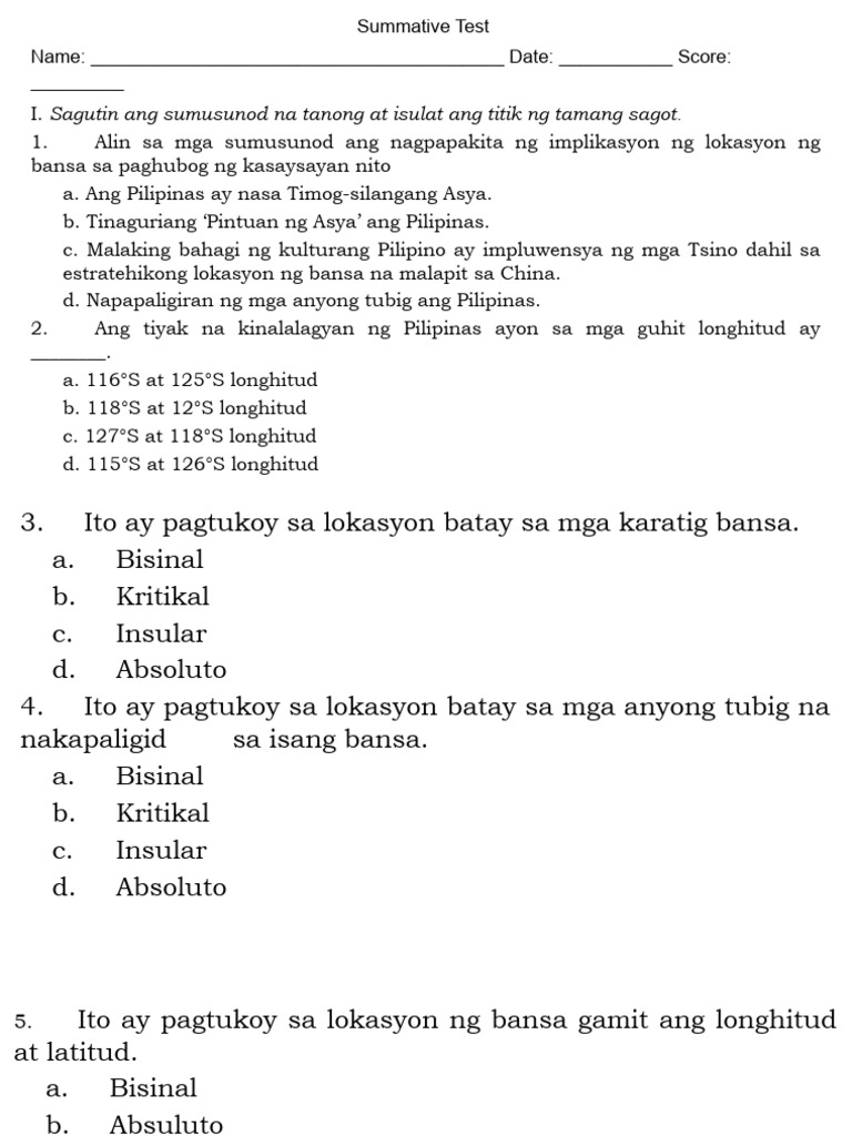 Summative Test | PDF