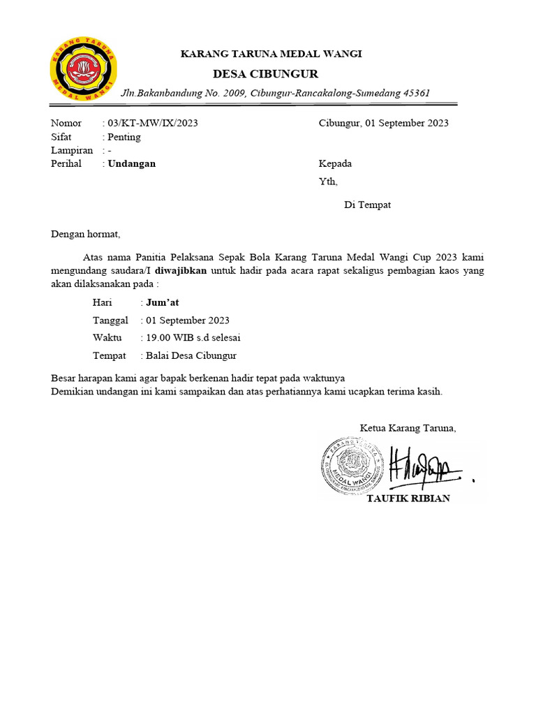 Surat Undangan TM Karang Taruna | PDF