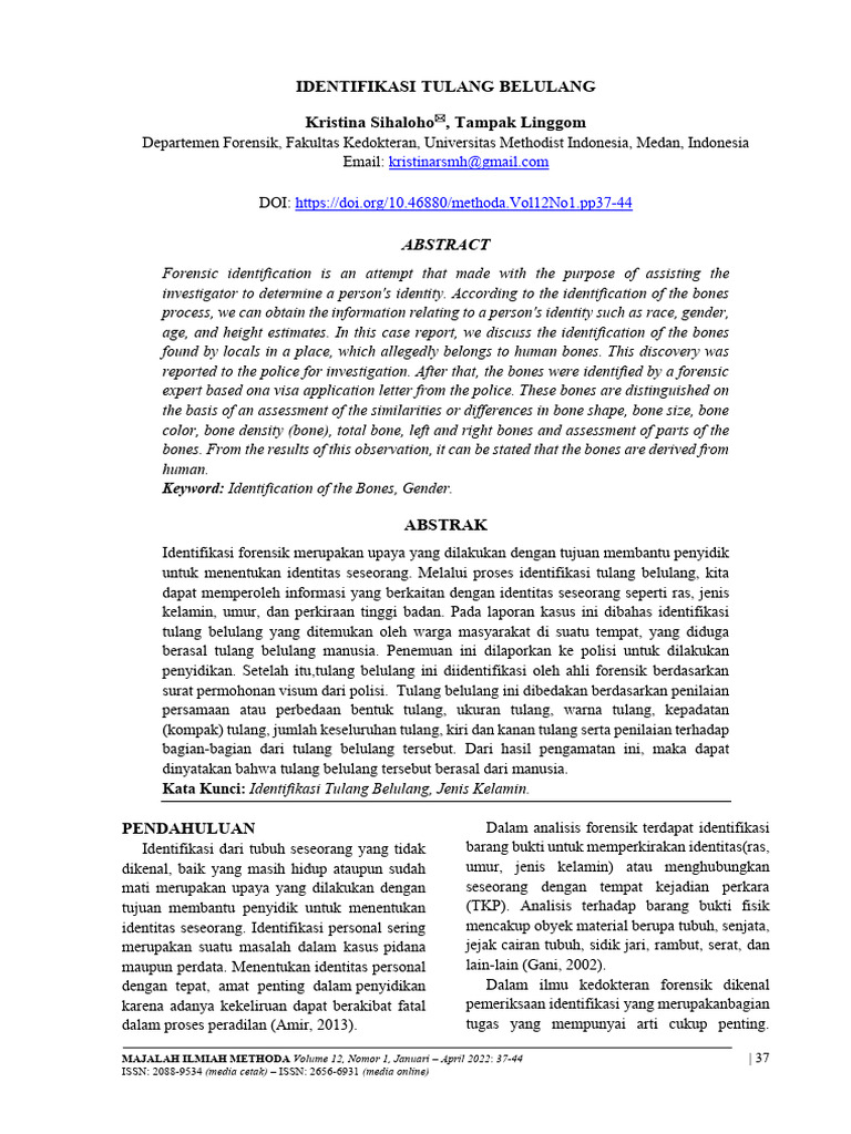 Artikel 6 37 44 Identifikasi Tulang Belulang | PDF | Sains & Matematika