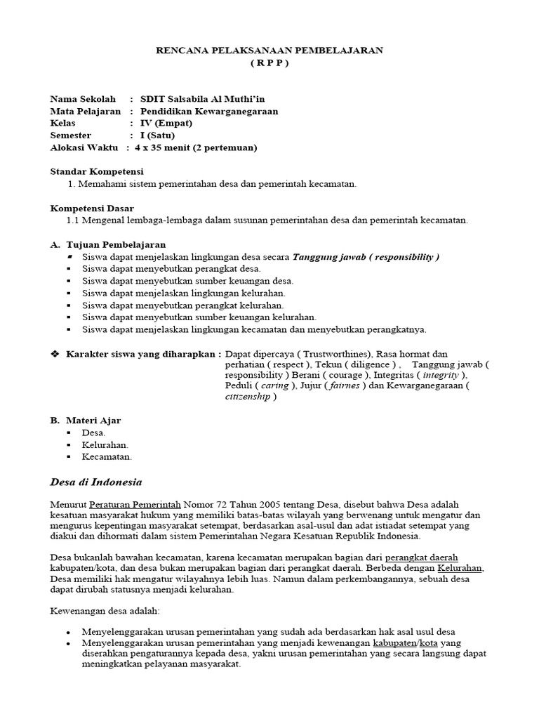 RPP PKN Kelas IV | PDF | Ilmu Sosial