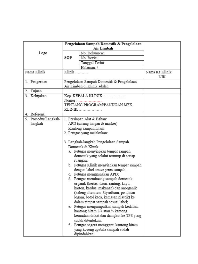 SPO Pengelolaan Sampah Domestik _ Air Limbah_SS | PDF