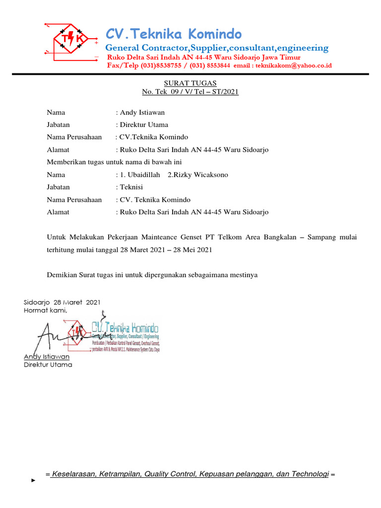 Surat Tugas Teknika Ubaid | PDF | Karier & Perkembangan | Seni