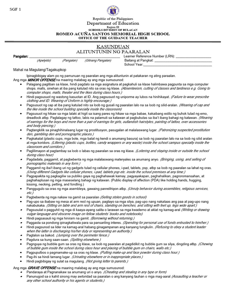 SGF 1 Alituntunin NG Paaralan | PDF