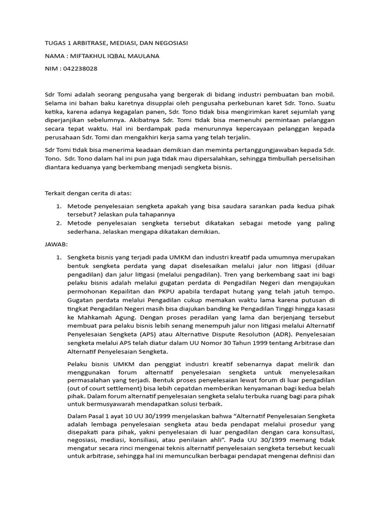 Tugas 1 Arbitrase Iqbal | PDF