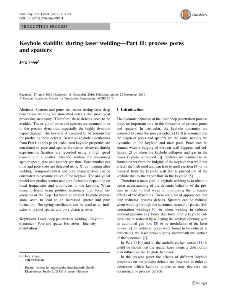 Keyhole Dynamics in Laser Welding Defects | PDF | Porosity | Laser