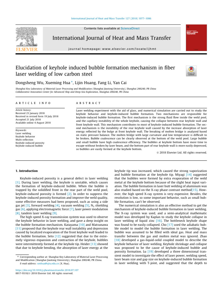 Elucidation of Keyhole Induced Bubble Formation Mechanism in Fiber ...