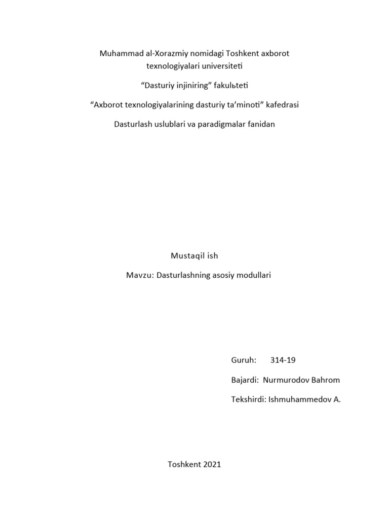 Mustaqil Ish Nurmurodov | PDF