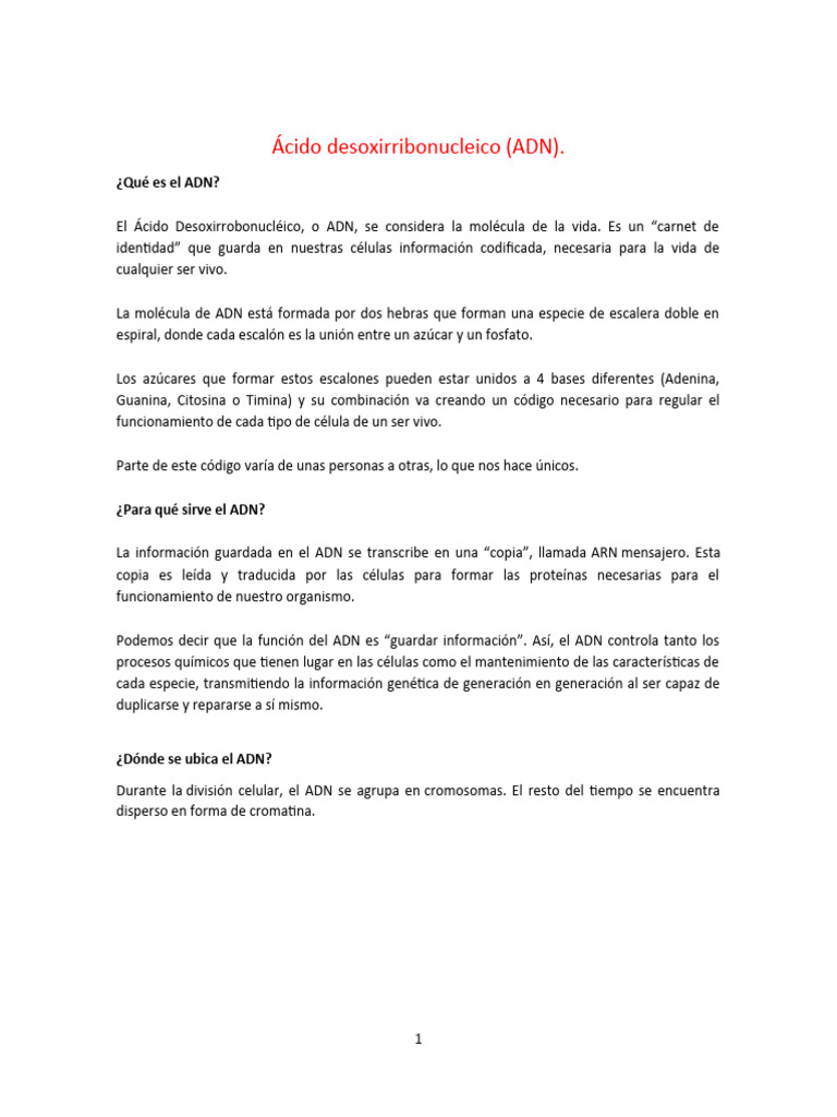 Ácido Desoxirribonucleico (ADN) .: ¿Qué Es El ADN? | PDF | Adn | Cromosoma