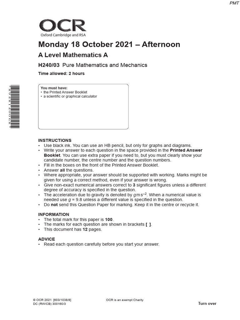 Httpspmt.physicsandmathstutor.comdownloadMathsA LevelPapersOCRPaper 3QPNov20202120QP.pdf | PDF