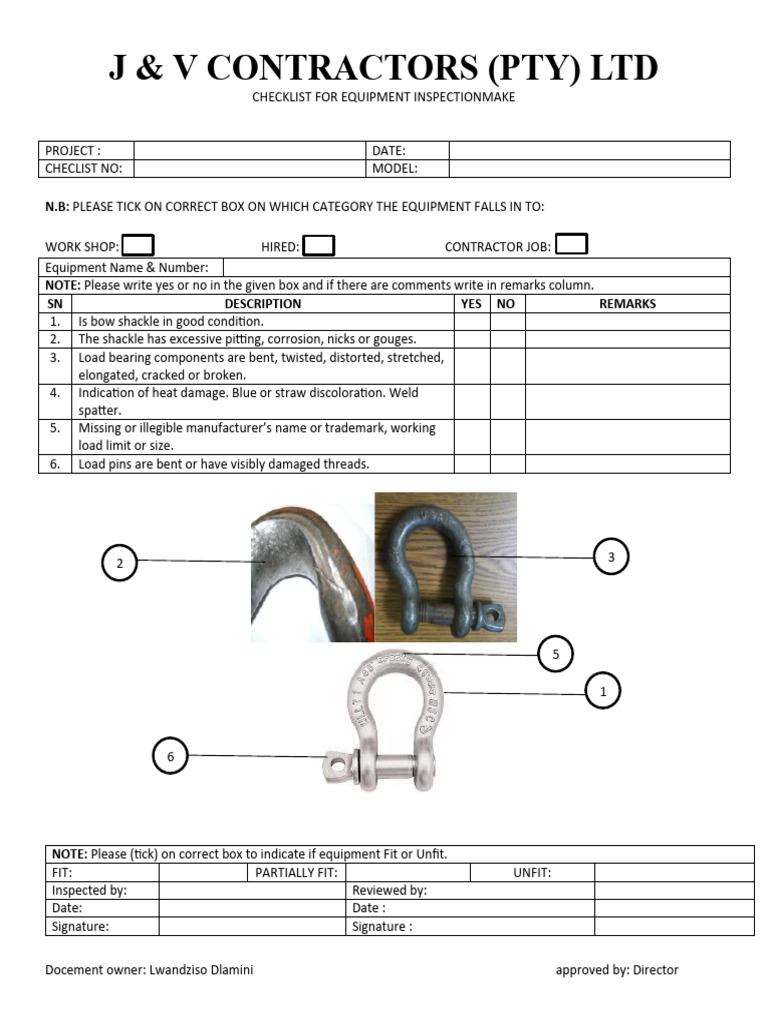 Shackle Inspection Checklist Template | PDF